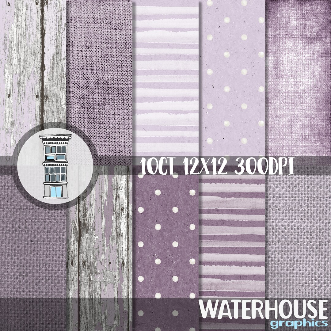 PURPLE Digital Rustic Paper Pack INSTANT DOWNLOAD Lilac Burlap Polka ...
