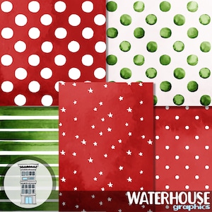 Christmas Watercolor Papers Bright RED & GREEN Digital Paper Pack ...