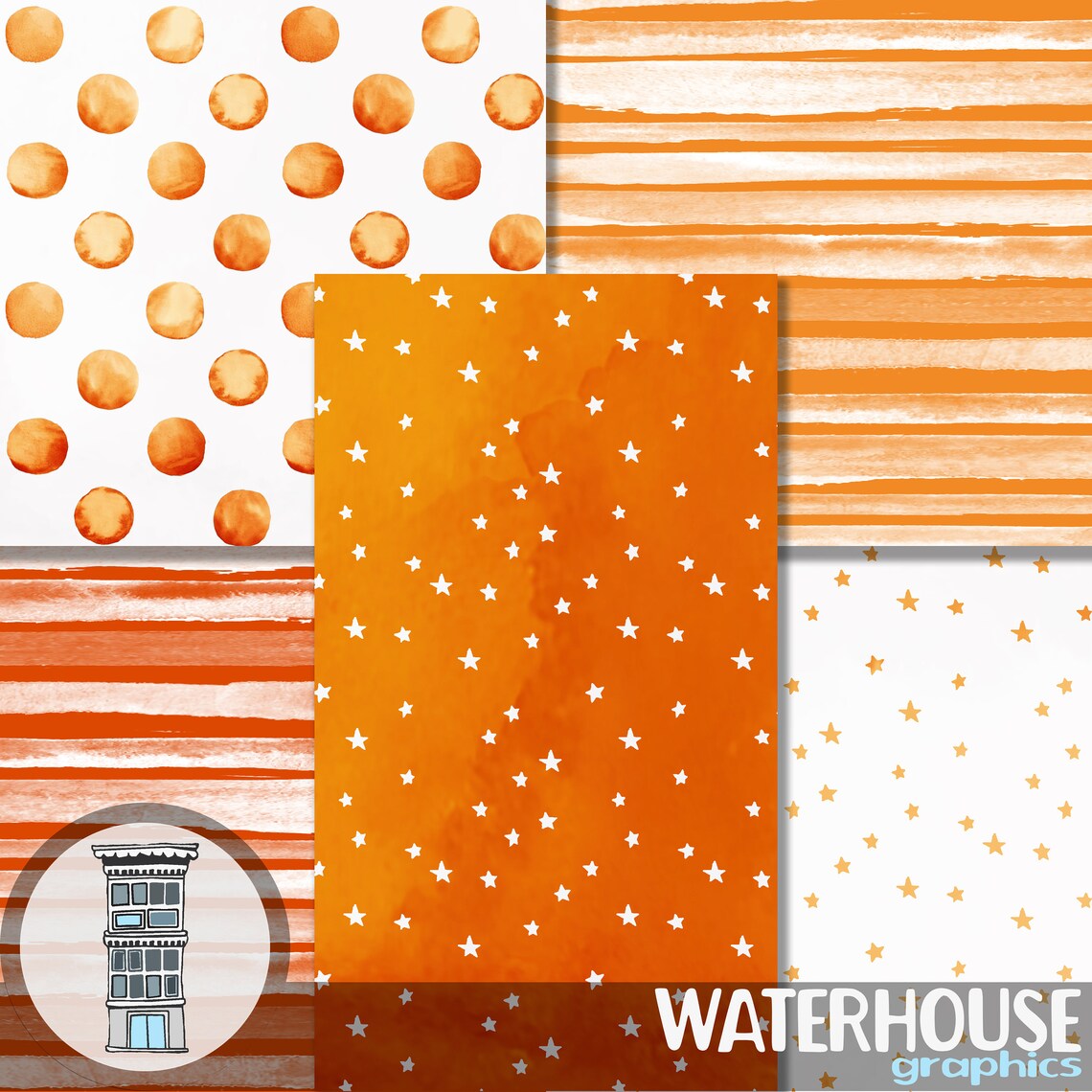 ORANGE Watercolor Digital Paper Pack Instant Digital DOWNLOAD - Etsy
