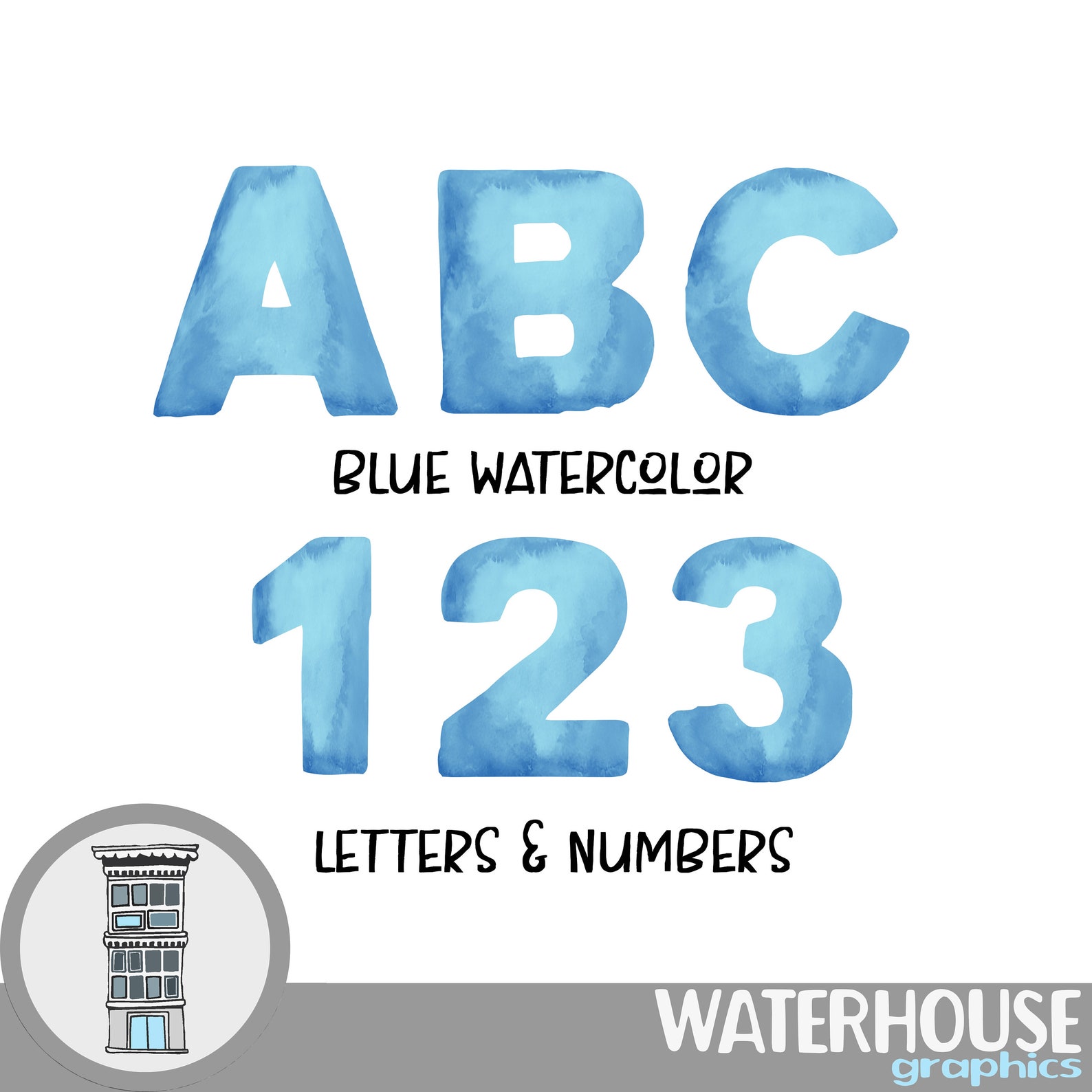 Blue Watercolor Letters Numbers Instant Digital Download BLUE - Etsy