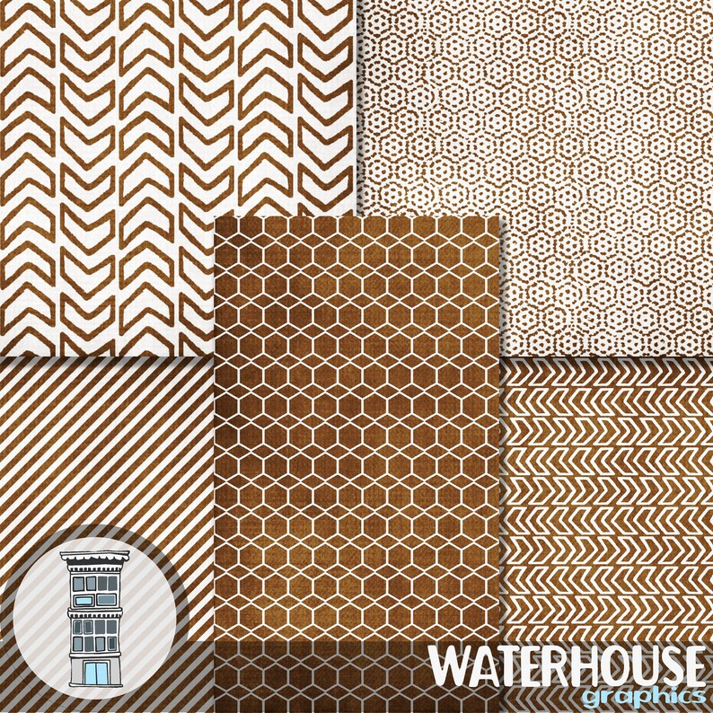 Brown Geometric Digital Paper Pack Hexagons Arrows TAN Digital - Etsy