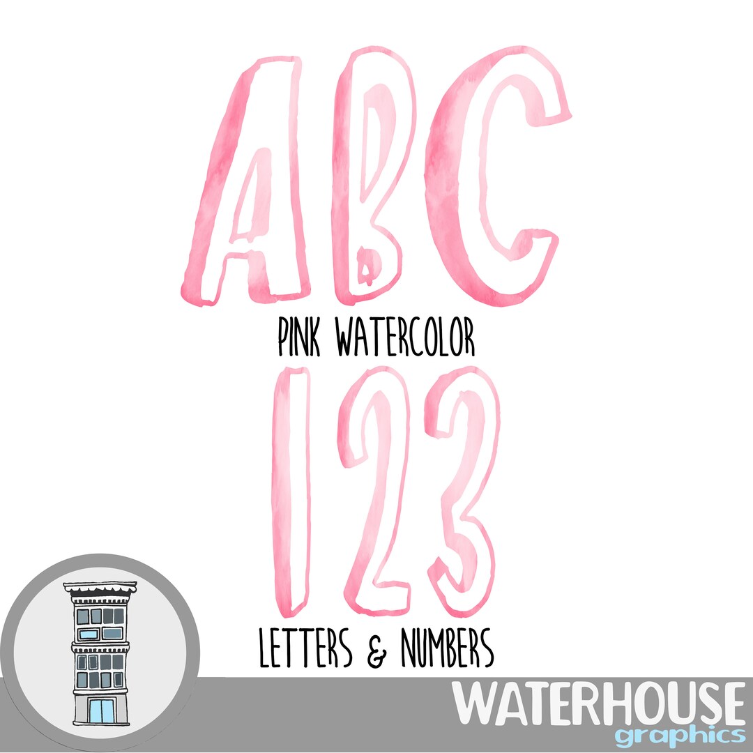 PINK Watercolor Letters Numbers Instant Digital Download Pink ...