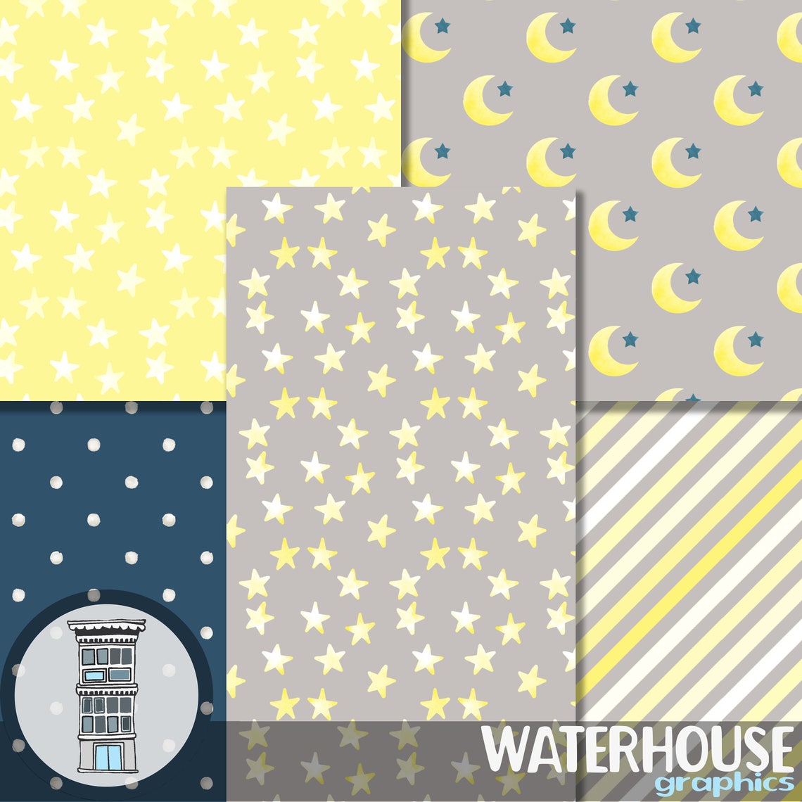 STARS Digital Paper Pack INSTANT DOWNLOAD Stars and Moons | Etsy