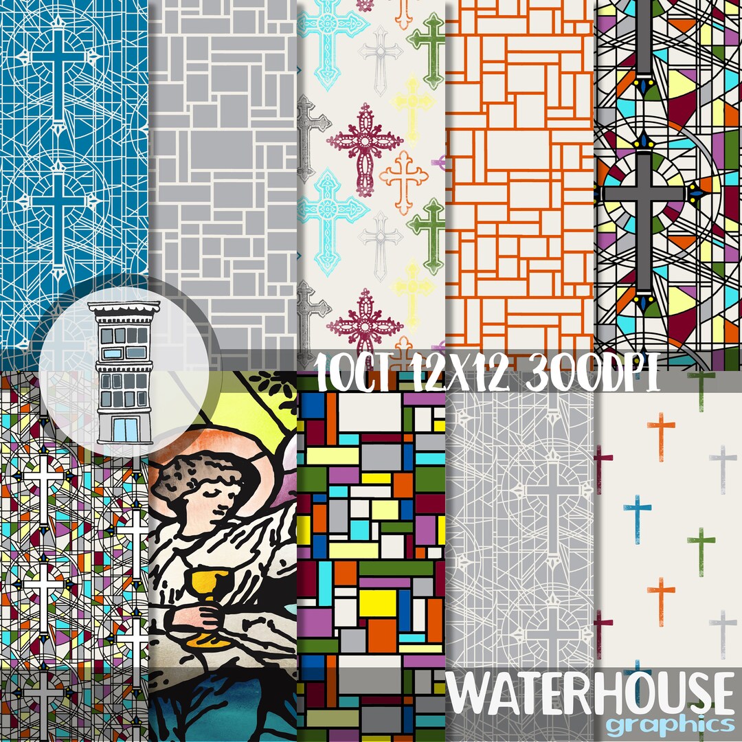 Religious Digital Paper Pack INSTANT DOWNLOAD Bright Stained Glass ...