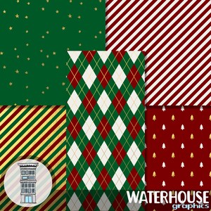 Christmas Red, Green and GOLD Digital Paper Pack Stars, Stripes ...
