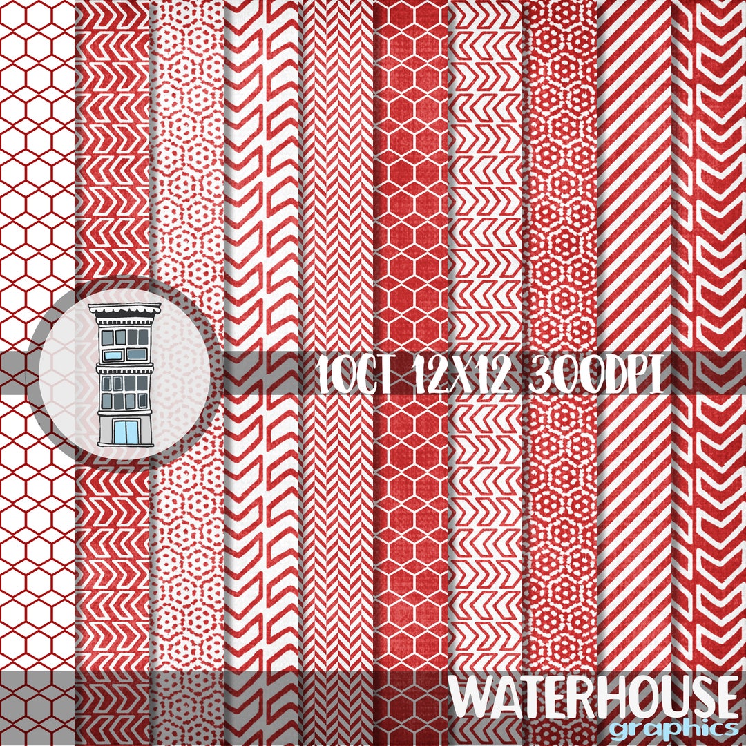 Red Digital Paper Pack Geometric Hexagons Arrows RED Digital ...