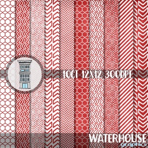 Red Digital Paper Pack Geometric Hexagons Arrows RED Digital ...