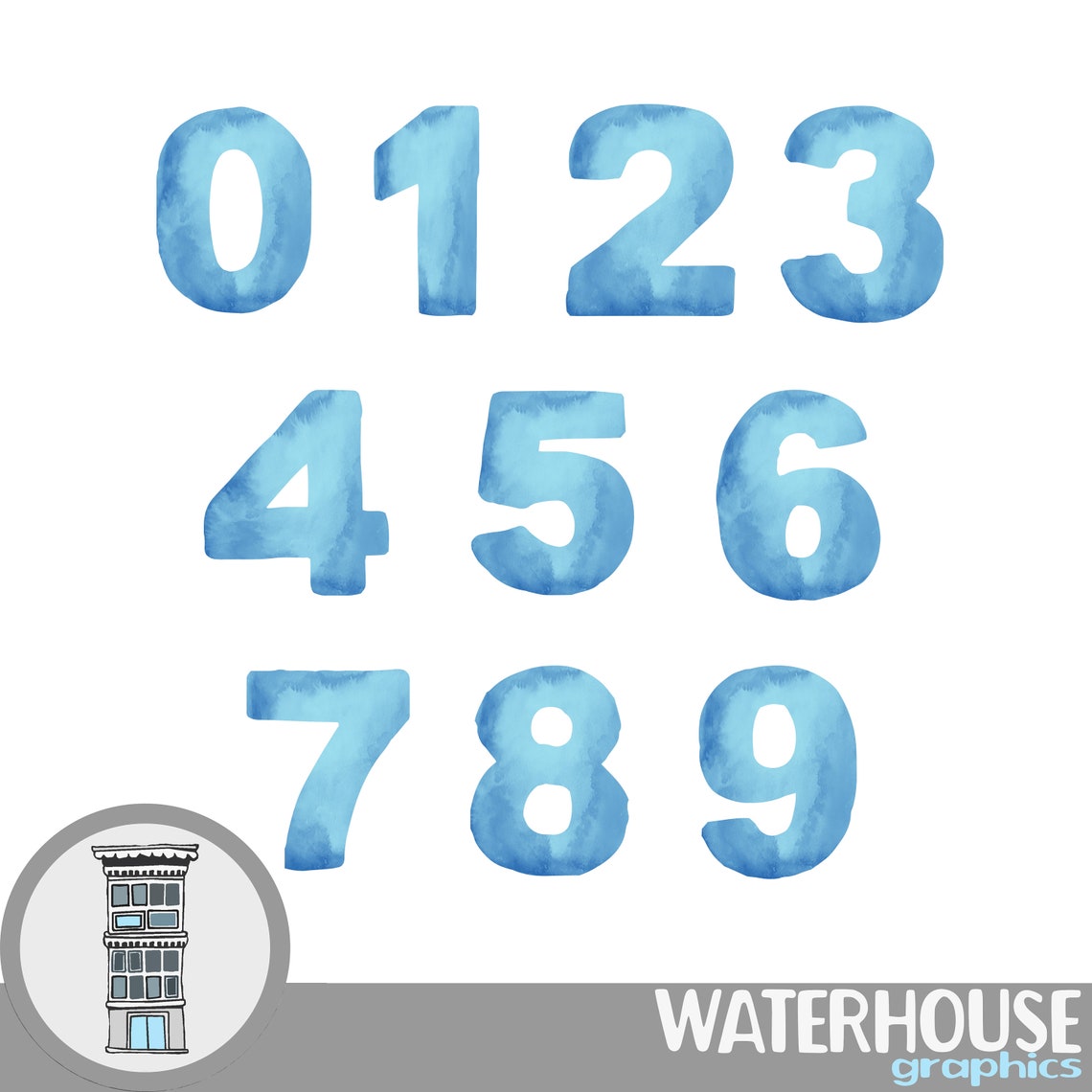 Blue Watercolor Letters Numbers Instant Digital Download BLUE - Etsy