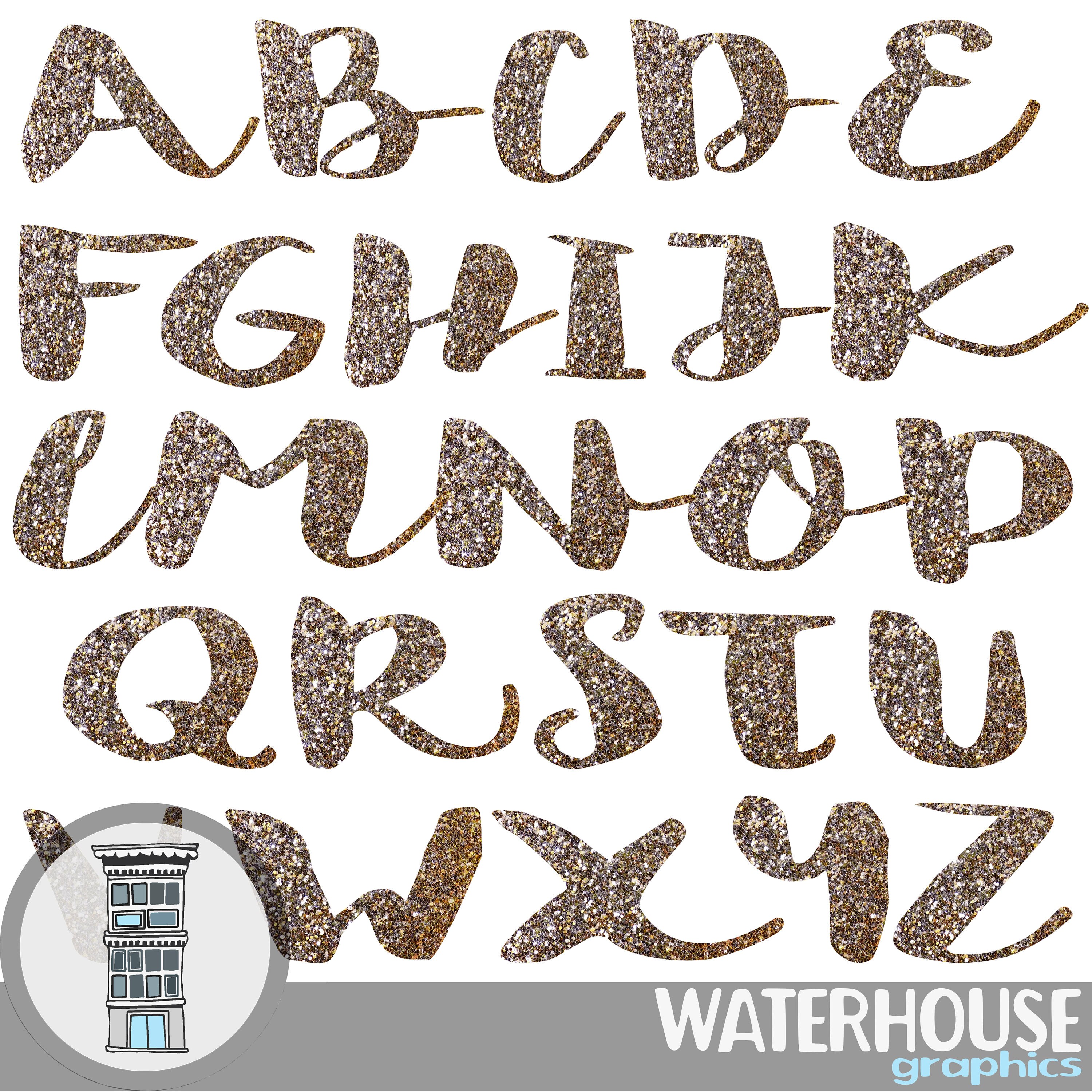 GOLD Sparkle Alphabet Clip Art, Instant Digital Download, Bronze ...