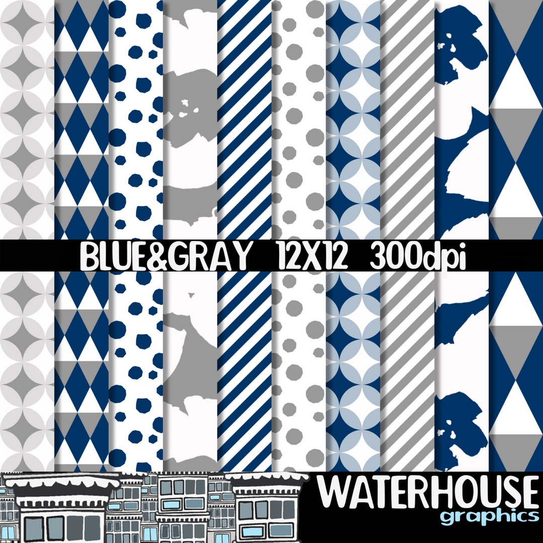 Digital Paper Pack Blue & Gray INSTANT DIGITAL DOWNLOAD Floral Prints ...
