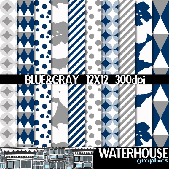 Digital Paper Pack Blue & Gray INSTANT DIGITAL DOWNLOAD Floral | Etsy