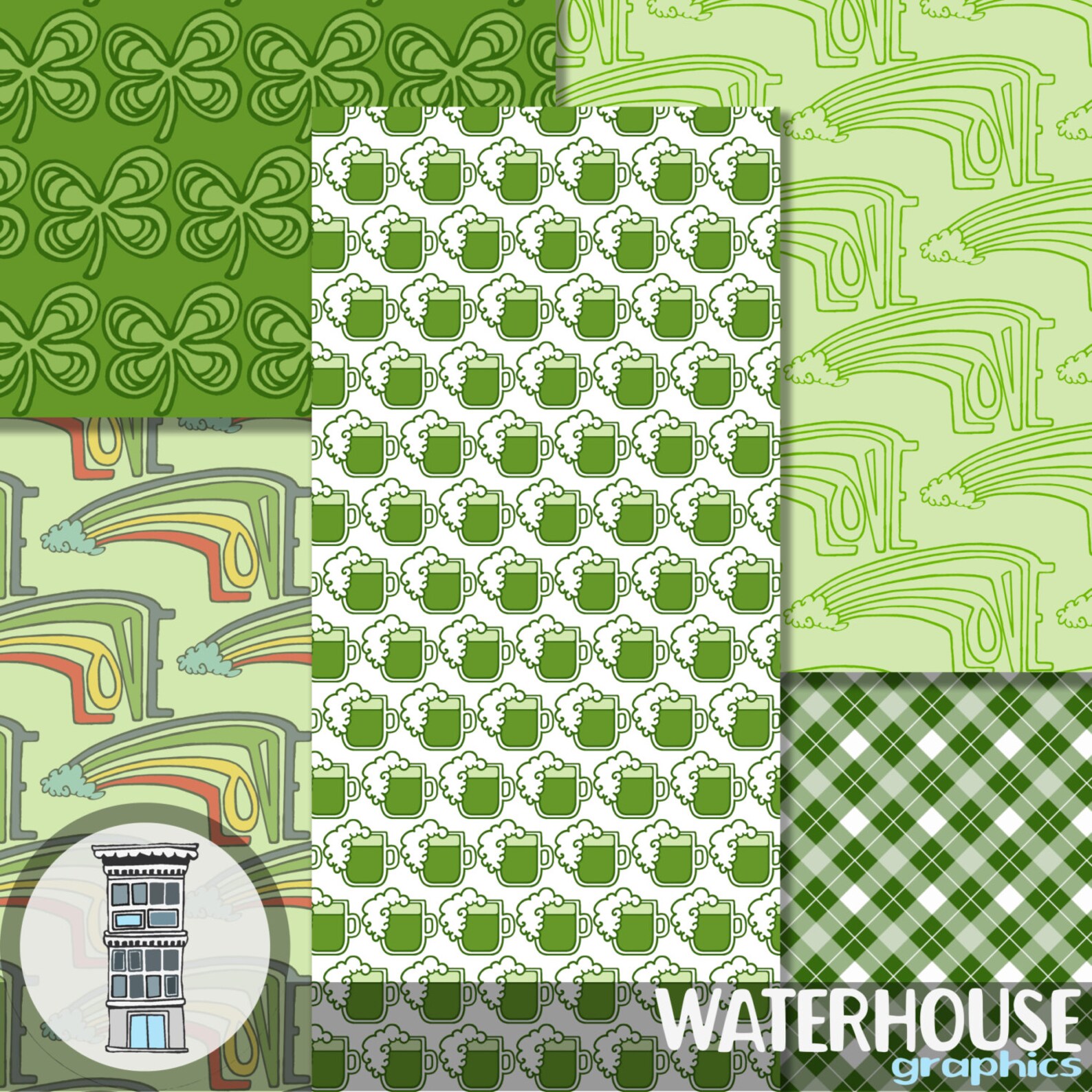 Digital Scrapbooking Paper Pack St Patricks Day Green Beer Rainbow Love ...