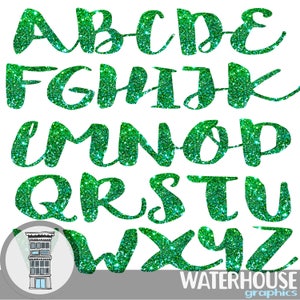 GREEN Sparkle Alphabet Clip Art, St Patrick's Day Instant Digital ...