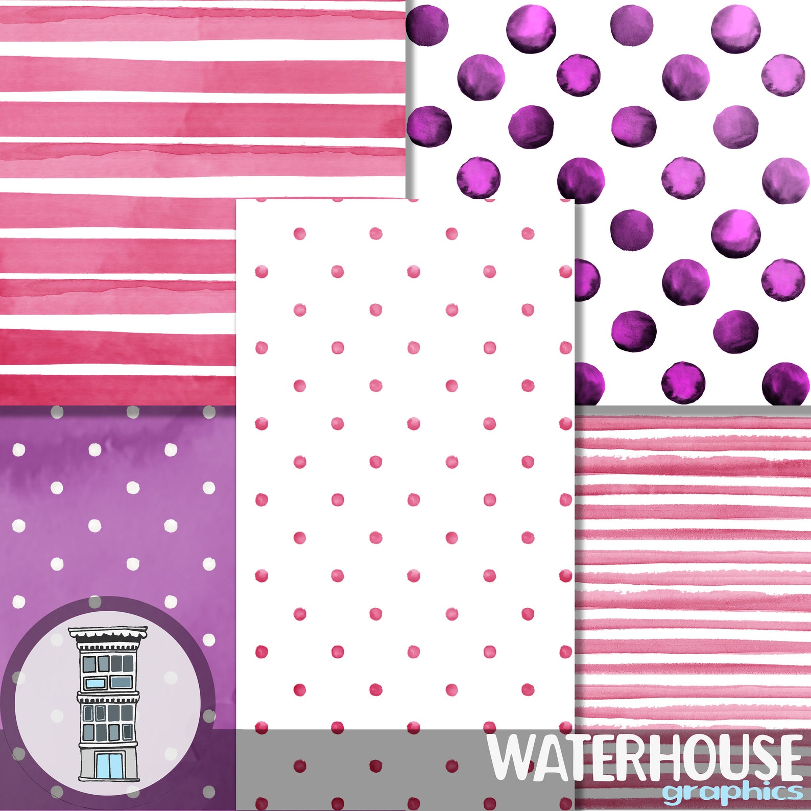 Valentine Watercolor Papers Bright PURPLE & PINK Digital Paper Pack ...