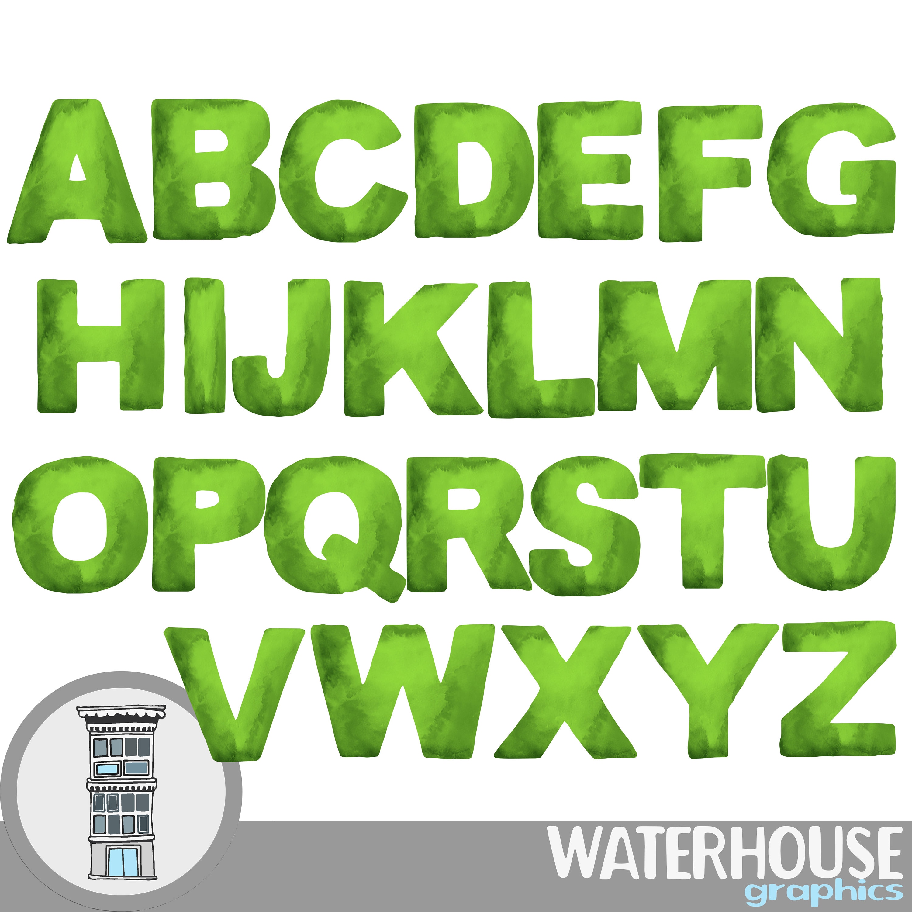 Green Watercolor Letters Numbers Instant Digital Download GREEN ...