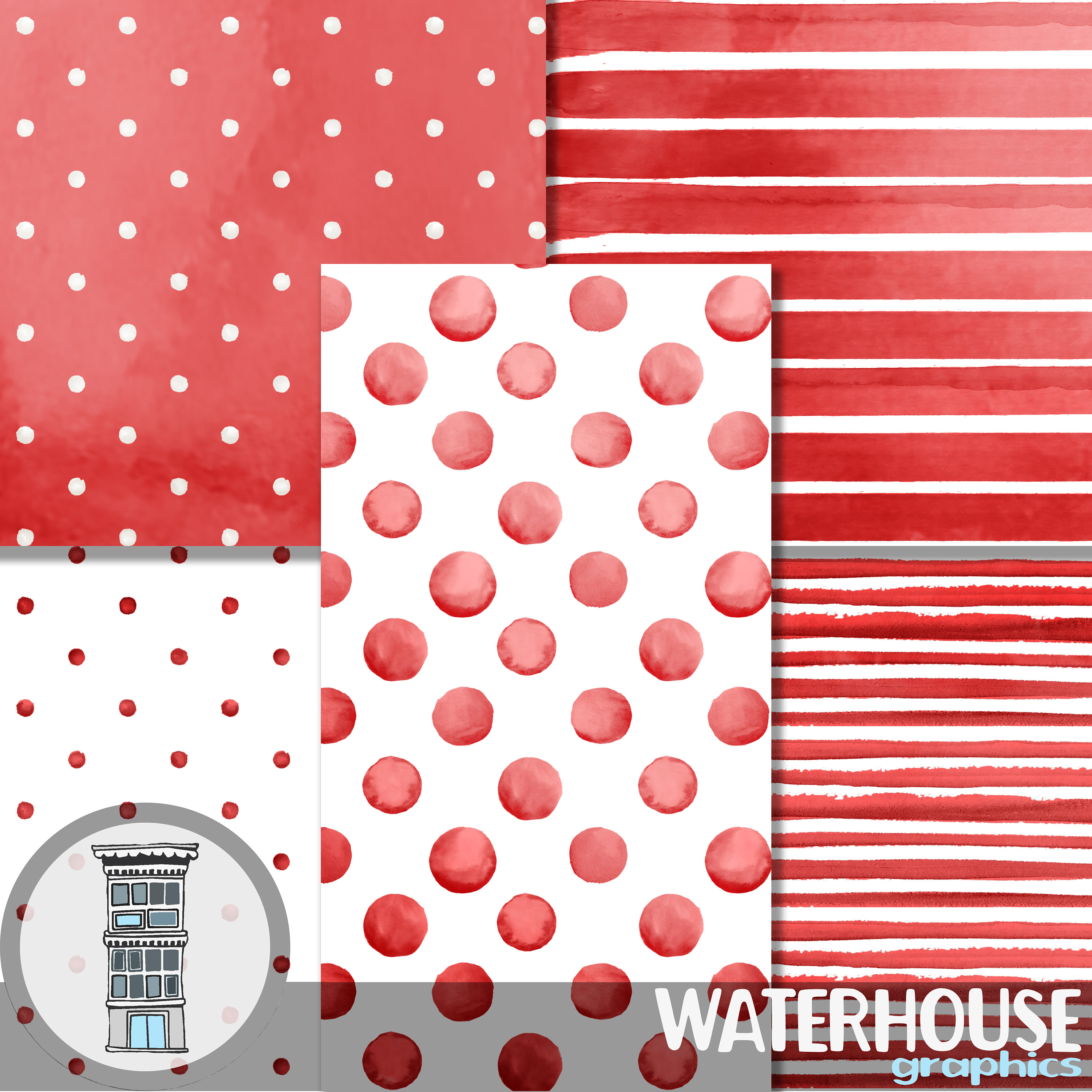 Watercolor Scarlet Red Digital Paper Pack INSTANT Digital DOWNLOAD Ruby ...