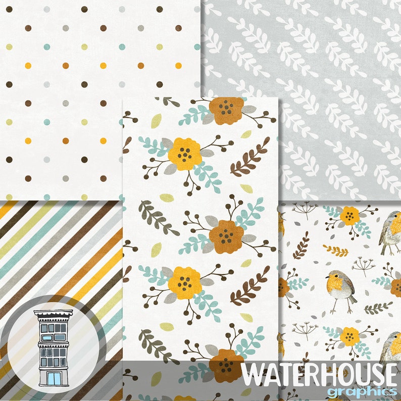 Spring Digital Paper Pack Hand Drawn Birds Floral Patterns INSTANT ...