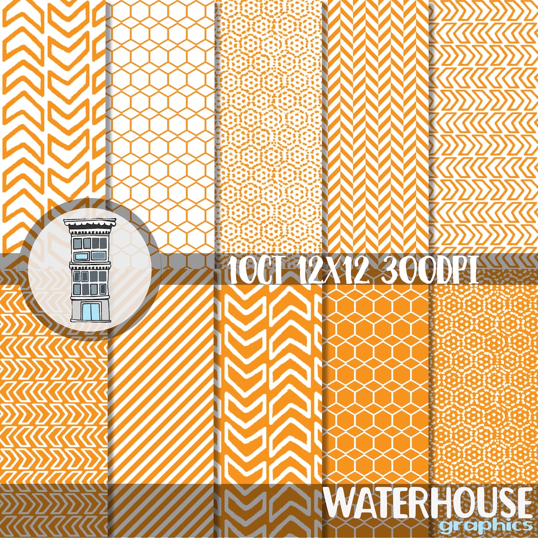 ORANGE Geometric Digital Paper Pack Hexagons Arrows Dark Digital ...