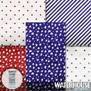 Stars & Stripes DIGITAL PAPER PACK Red White Navy Blue Polka Dots ...