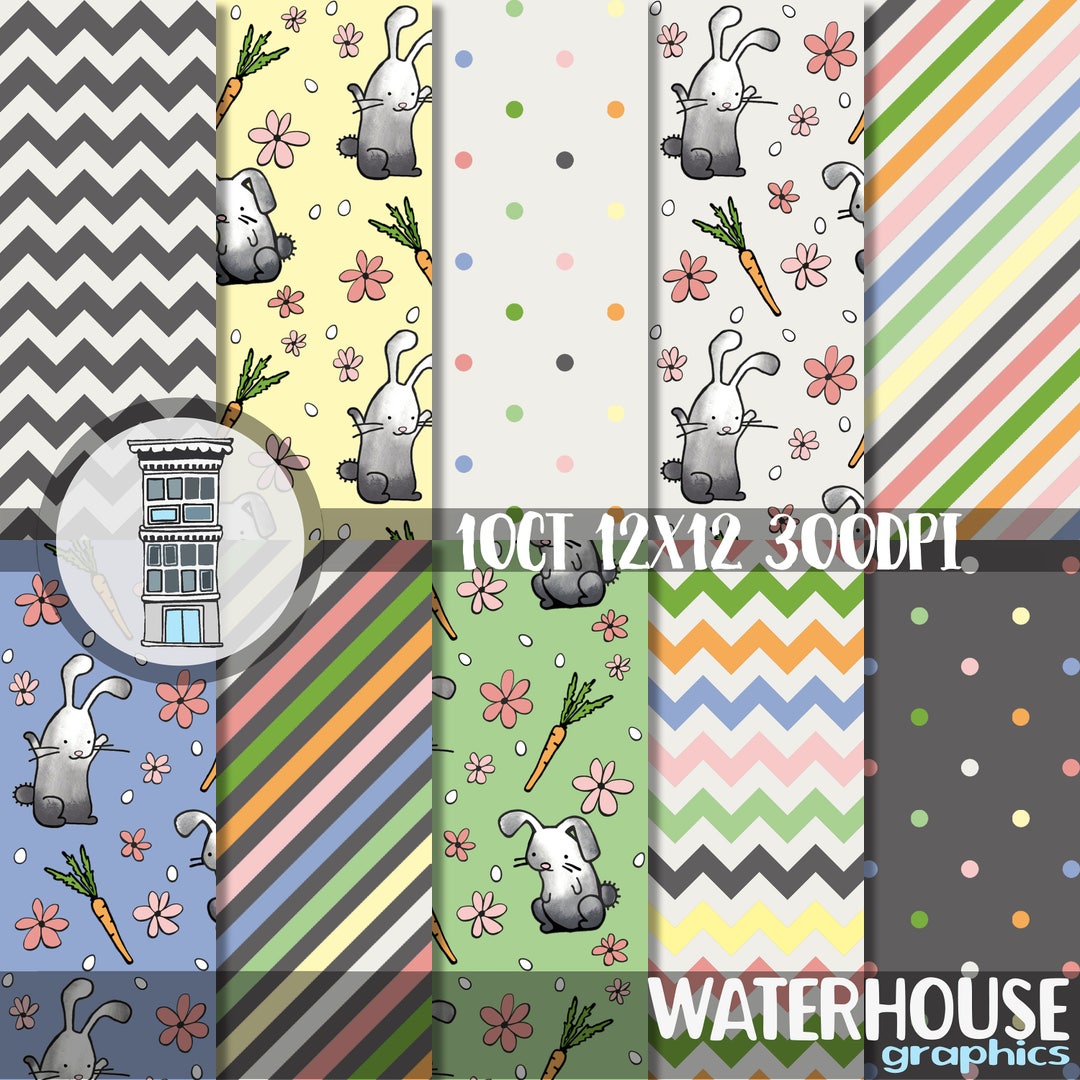 Easter Bunny Digital Paper Pack INSTANT DOWNLOAD Spring Green Blue Cute ...