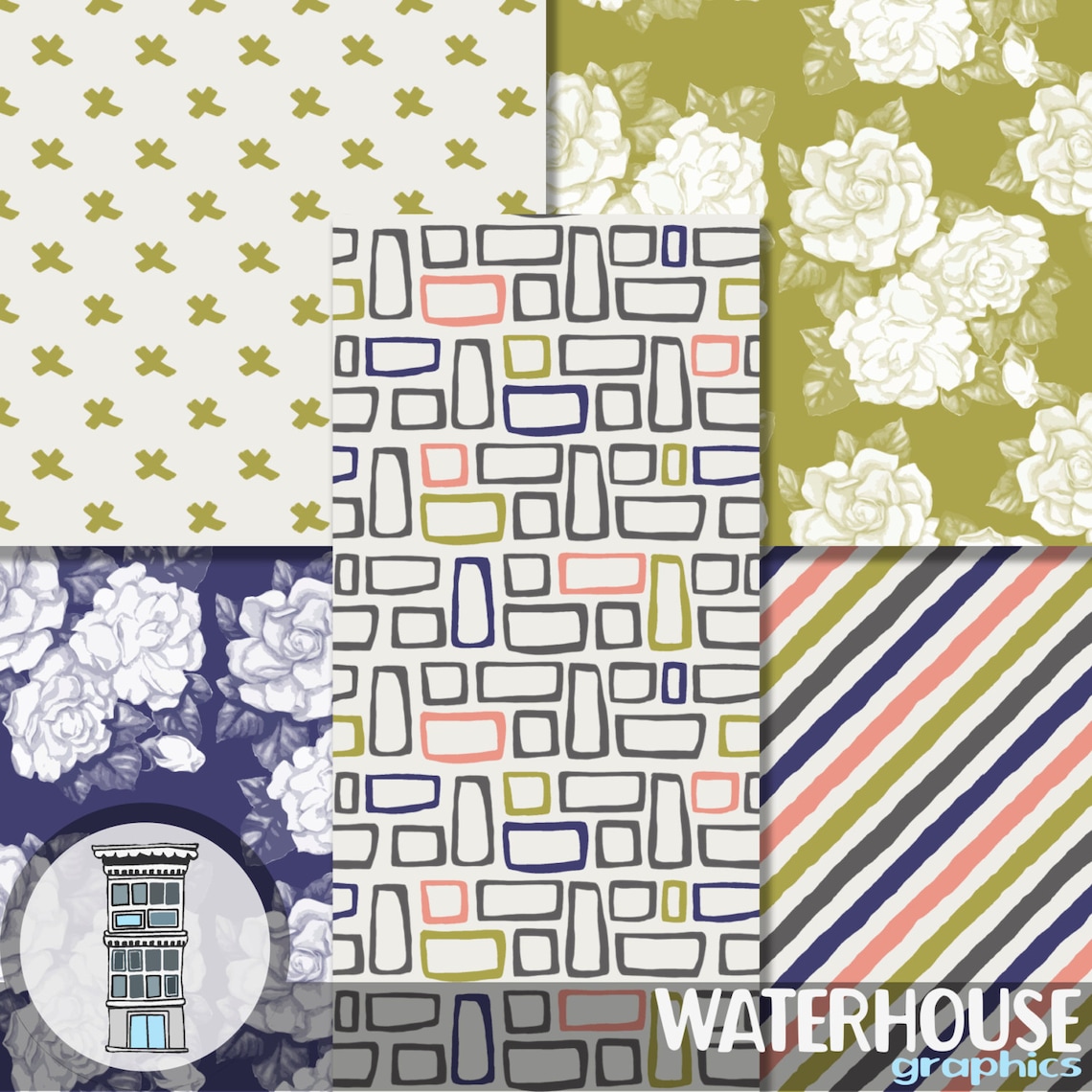 Pink Coral Navy Blue Digital Paper Pack Instant Download - Etsy