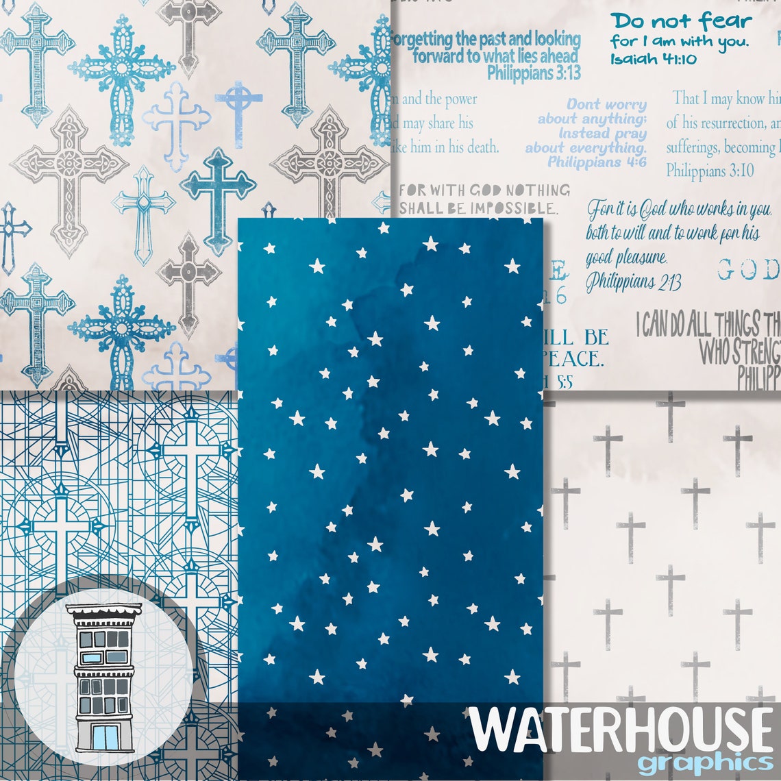 Religious BLUE Digital Paper Pack INSTANT DOWNLOAD Bible - Etsy
