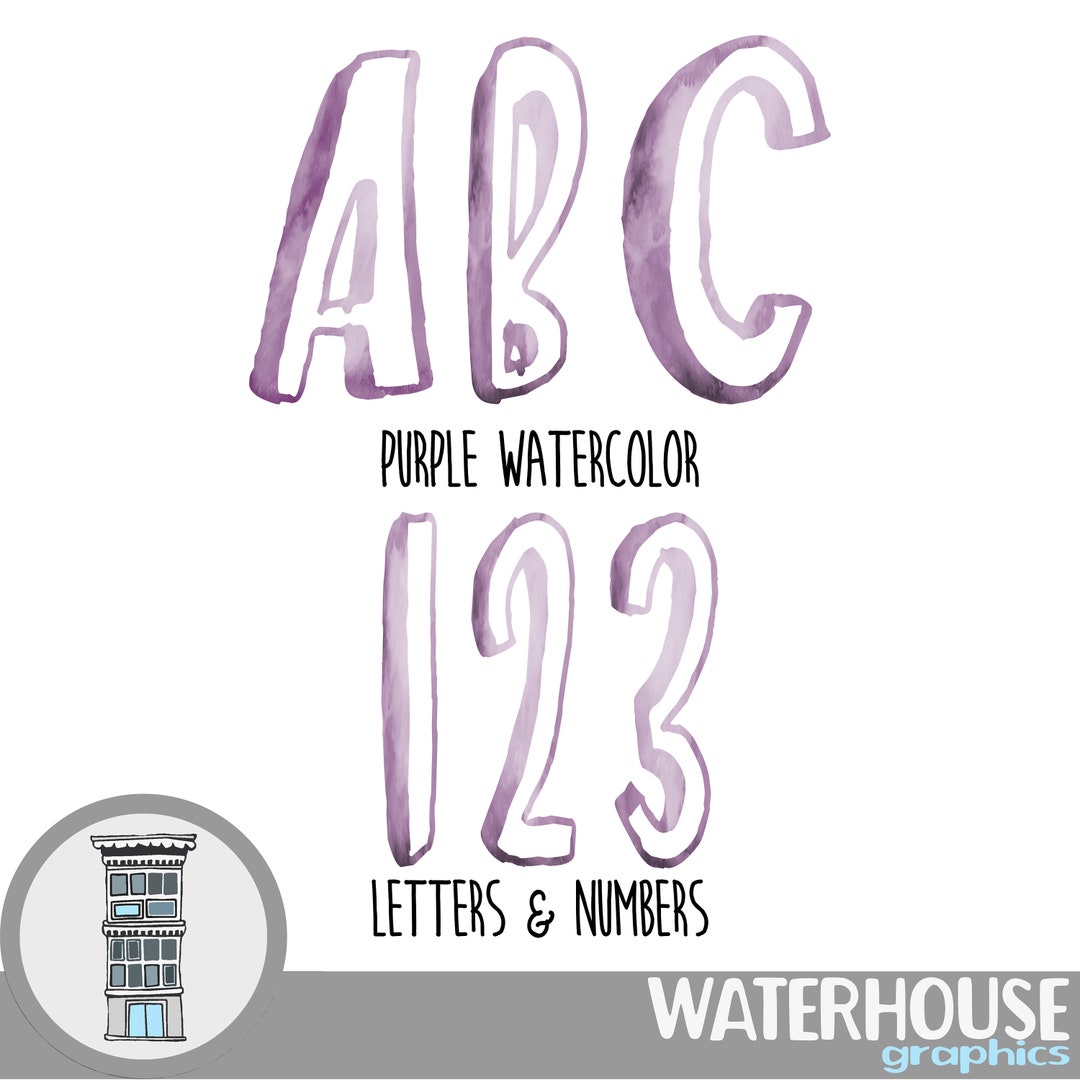 PURPLE Watercolor Letters Numbers Instant Digital Download Purple ...