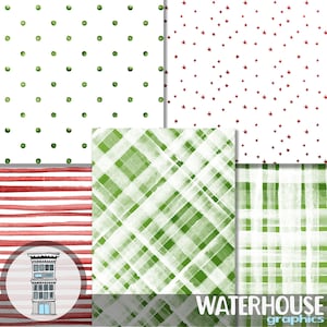 Christmas Watercolor Papers Bright RED & GREEN Digital Paper Pack ...