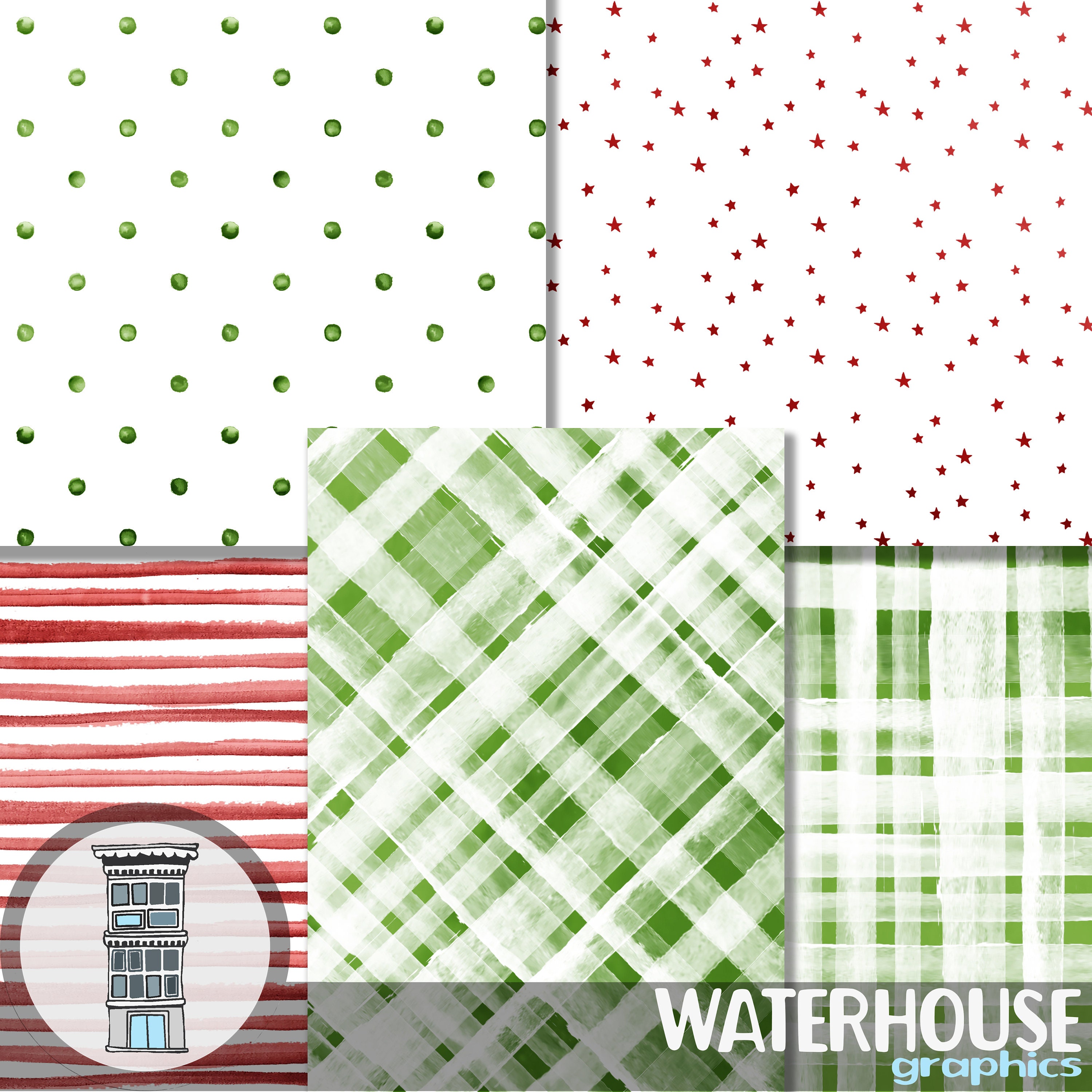 Christmas Watercolor Papers Bright RED & GREEN Digital Paper | Etsy