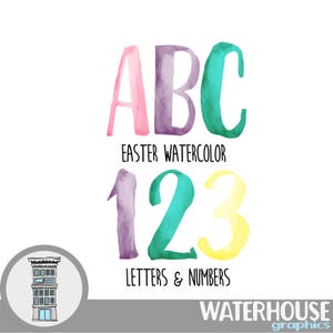 Easter Watercolor Letters Numbers Instant Digital Download Pink Purple ...