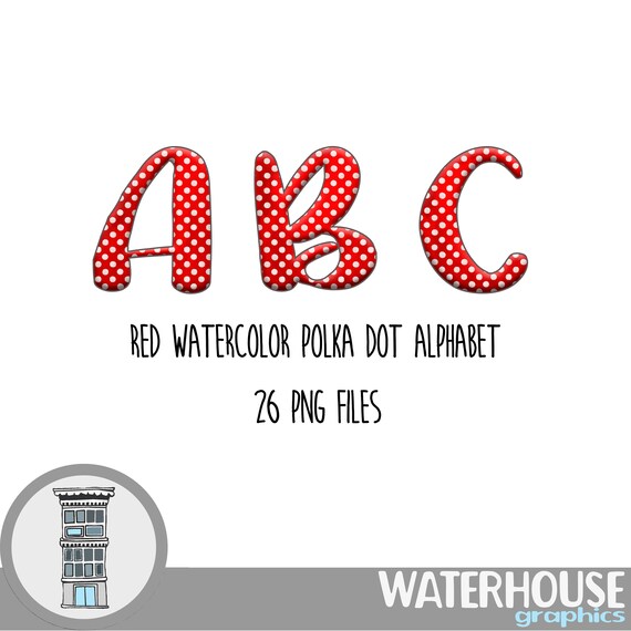 Red Watercolor Polka Dot Alphabet Clip Art Instant Digital | Etsy