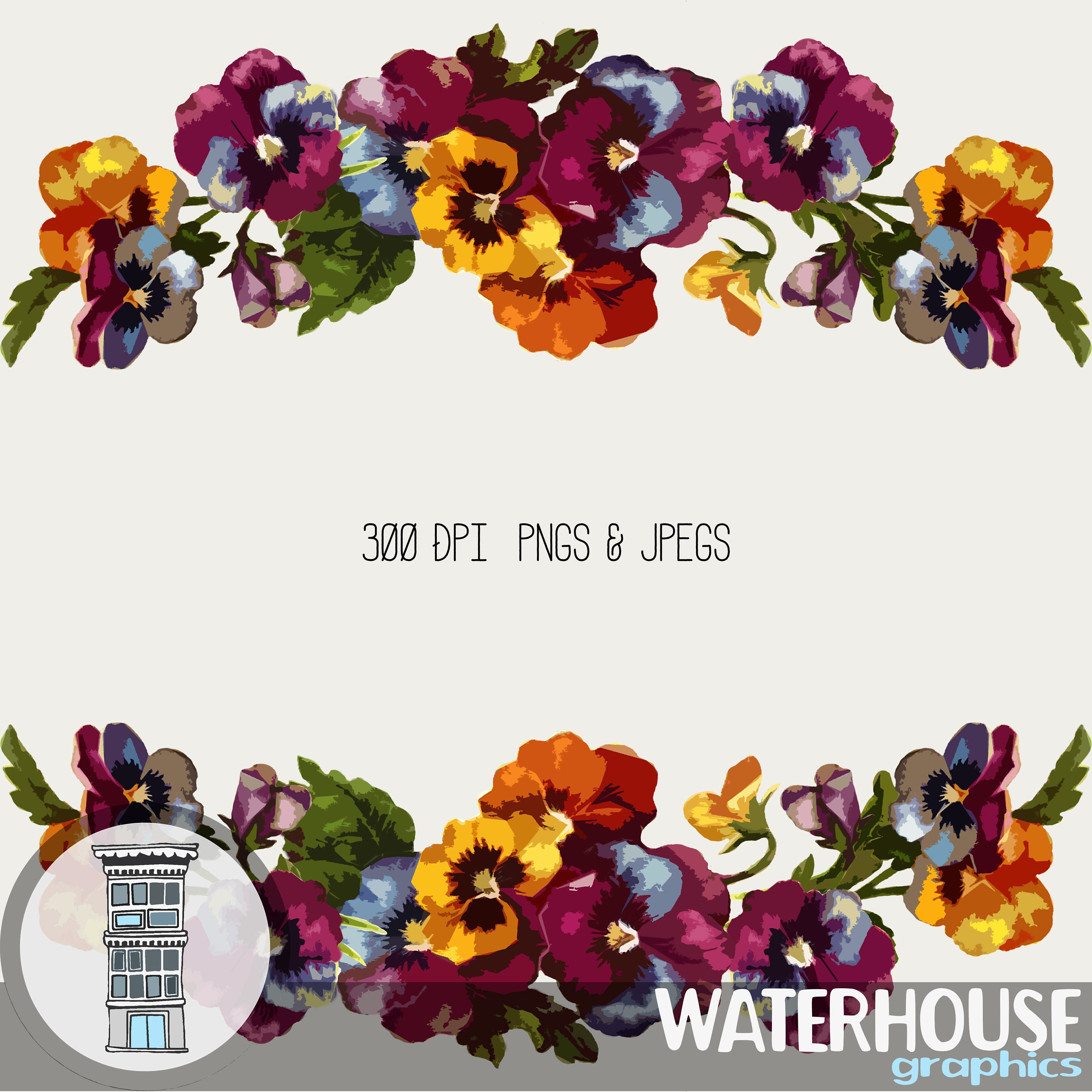 Bright Painted Pansy Clip Art Border Frame Digital Download Flowers - Etsy