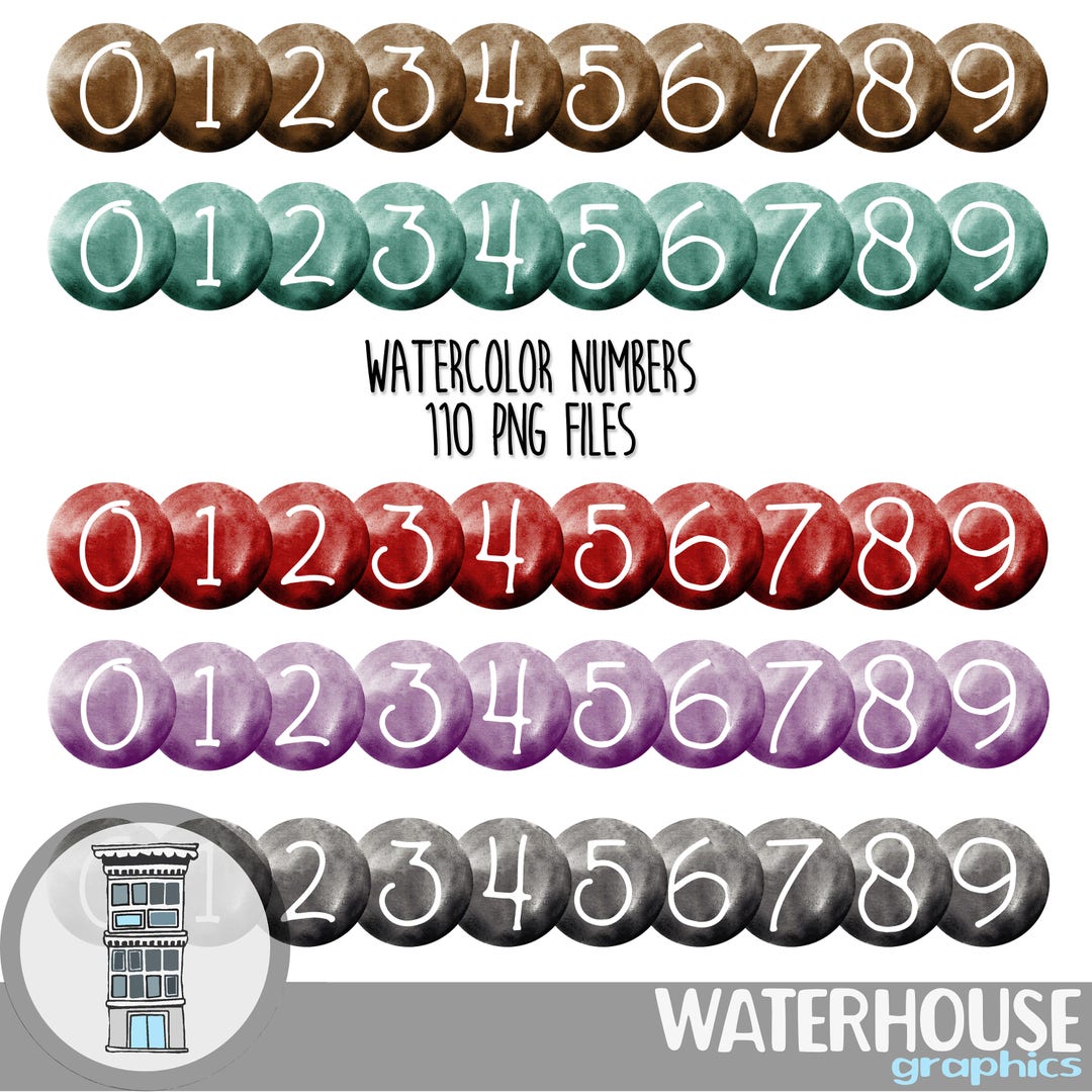 Digital Circular Watercolor 0-9 Instant DIGITAL DOWNLOAD Colorful Cute ...