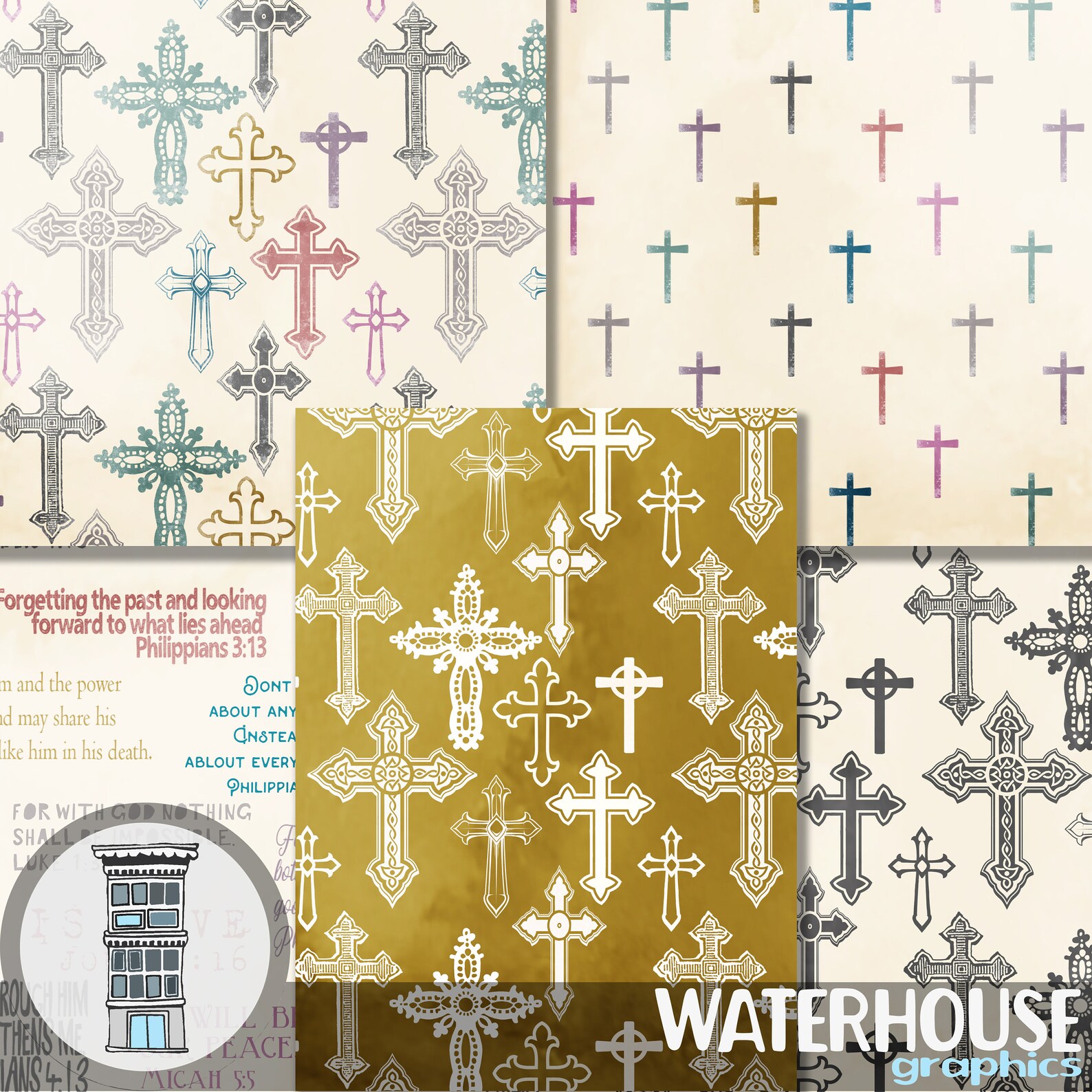 Religious Digital paper pack INSTANT DOWNLOAD Bible watercolor | Etsy