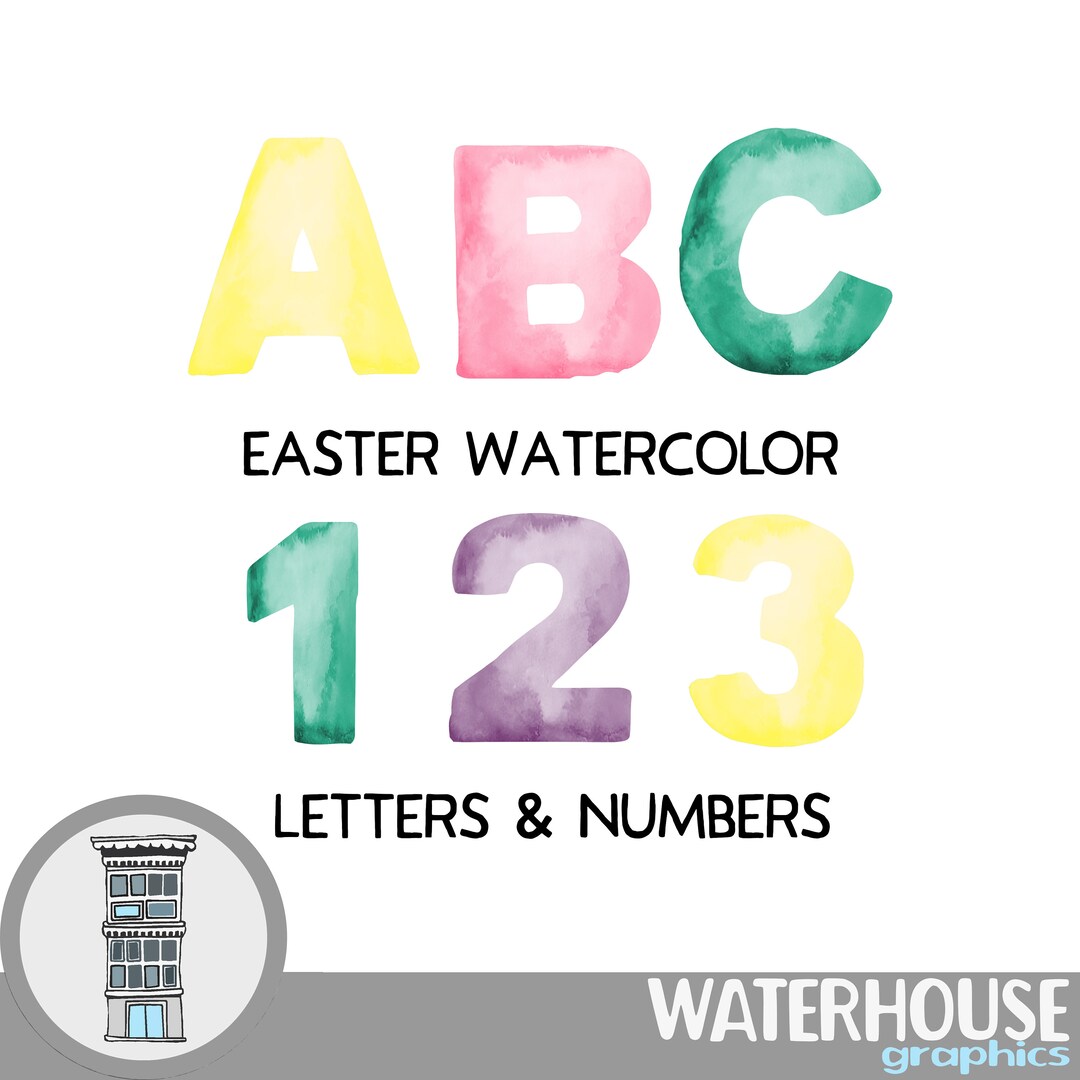 Easter Watercolor Letters Numbers Instant Digital Download Pink Purple ...