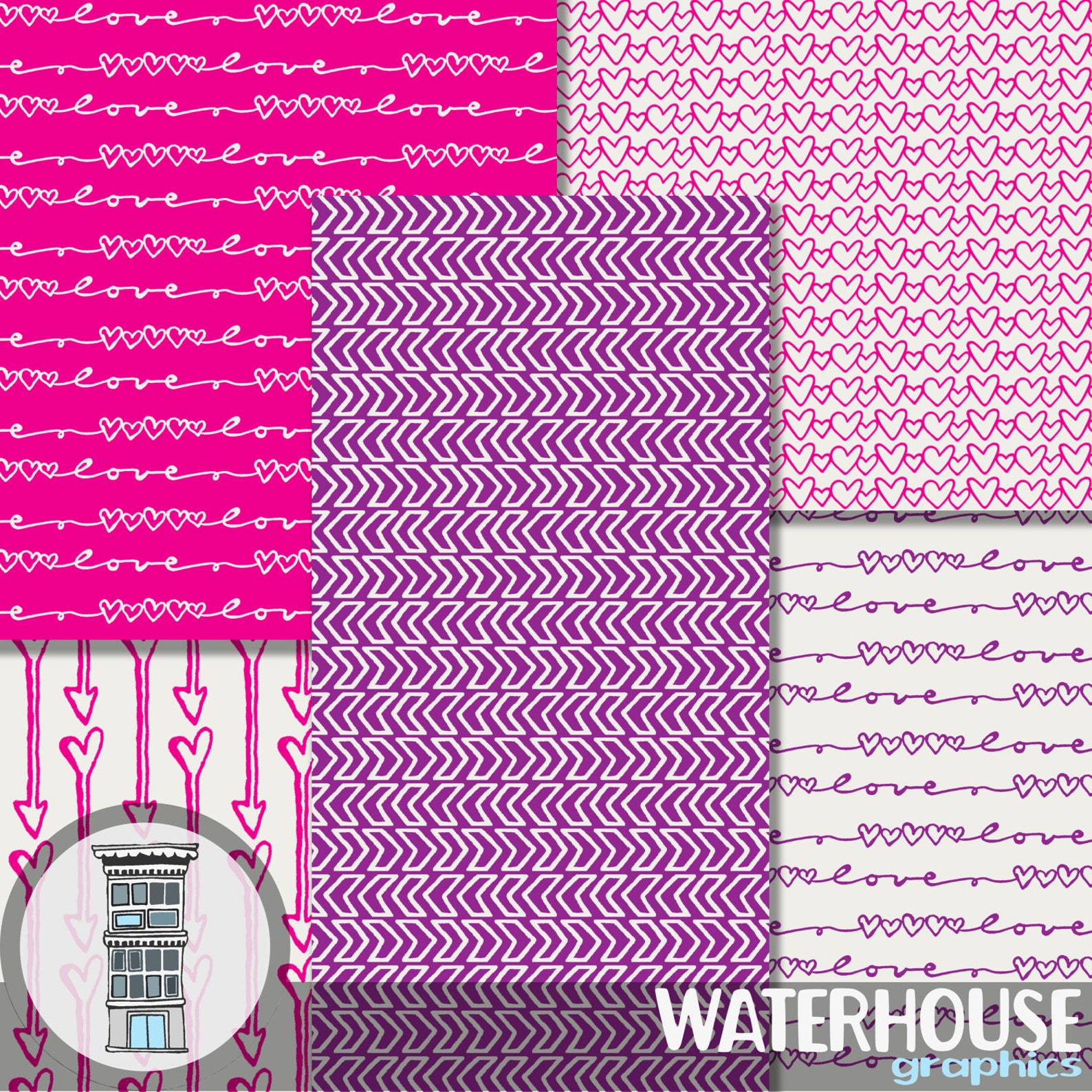 Valentine Digital Paper Pack INSTANT DOWNLOAD Hearts & Arrows | Etsy