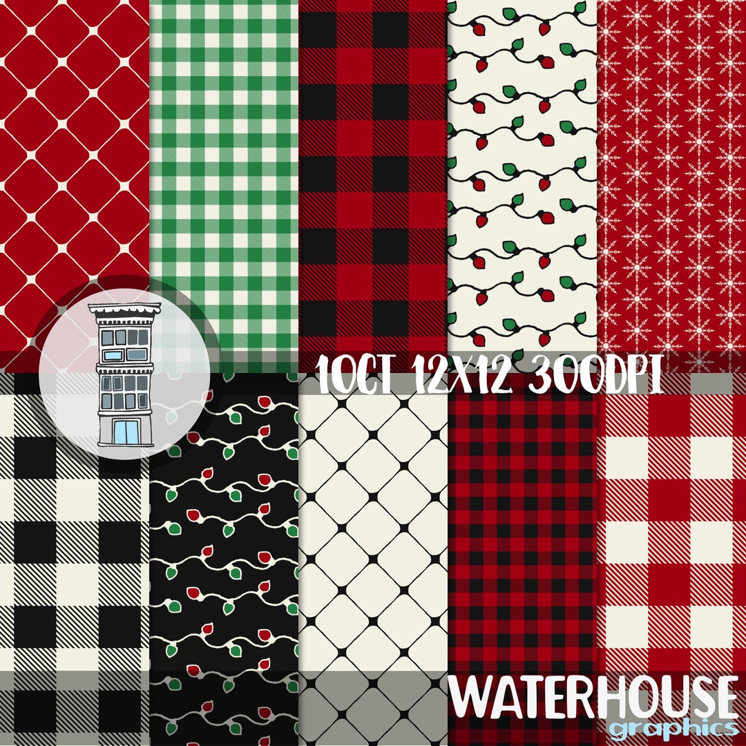 Buffalo Plaid Christmas Digital Paper Pack Christmas Lights Christmas ...