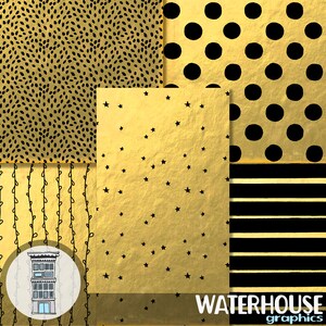 Black and GOLD Digital Paper Pack Gold Stars, Stripes, Polka Dots ...