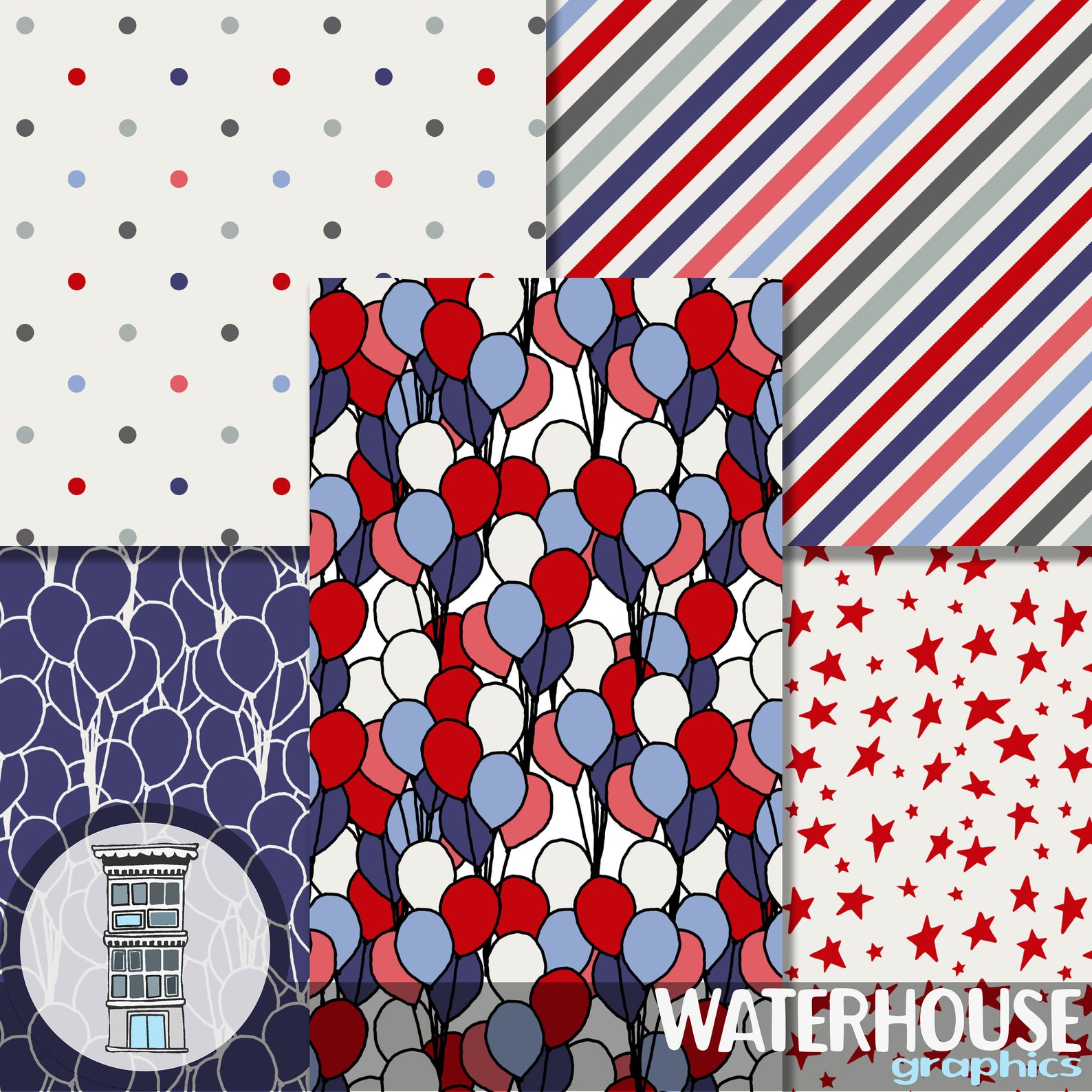 Fourth of July Stars & Stripes DIGITAL PAPER PACK Red White | Etsy