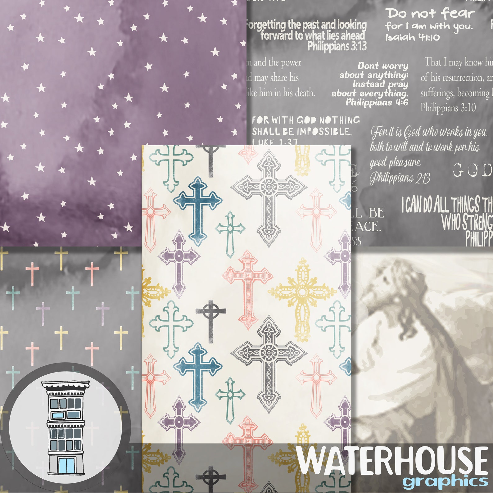 Religious Easter Digital Paper Pack INSTANT DOWNLOAD Bible Watercolor ...