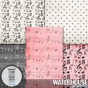 Musical DIGITAL PAPER PACK Antique Pink and Gray Distressed Music Notes ...