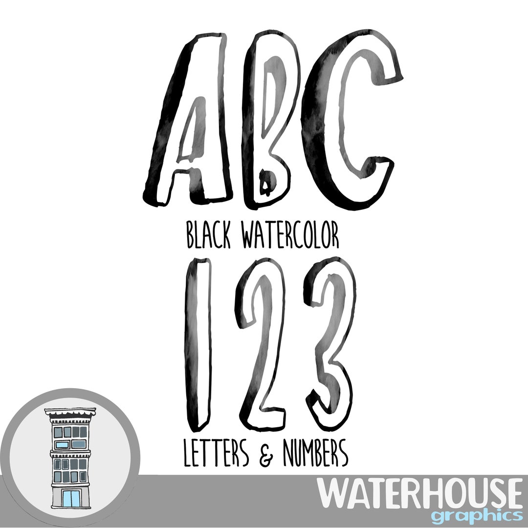 Black Watercolor Letters Numbers Instant Digital Download BLACK ...