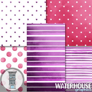 Valentine Watercolor Papers Bright PURPLE & PINK Digital Paper Pack ...