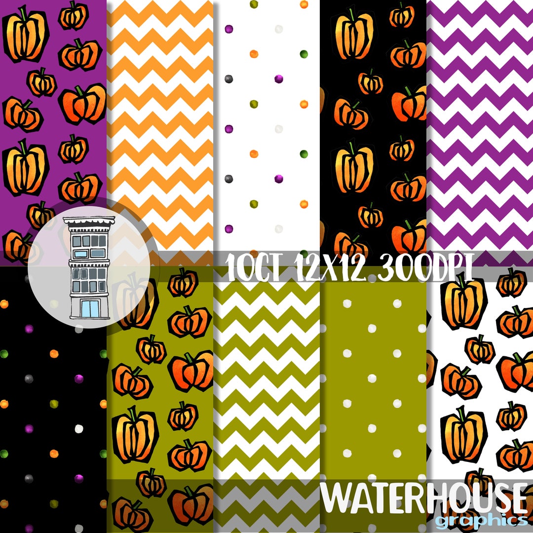 Halloween Digital Paper Pack INSTANT DOWNLOAD Hand Drawn Pumpkins Paper ...