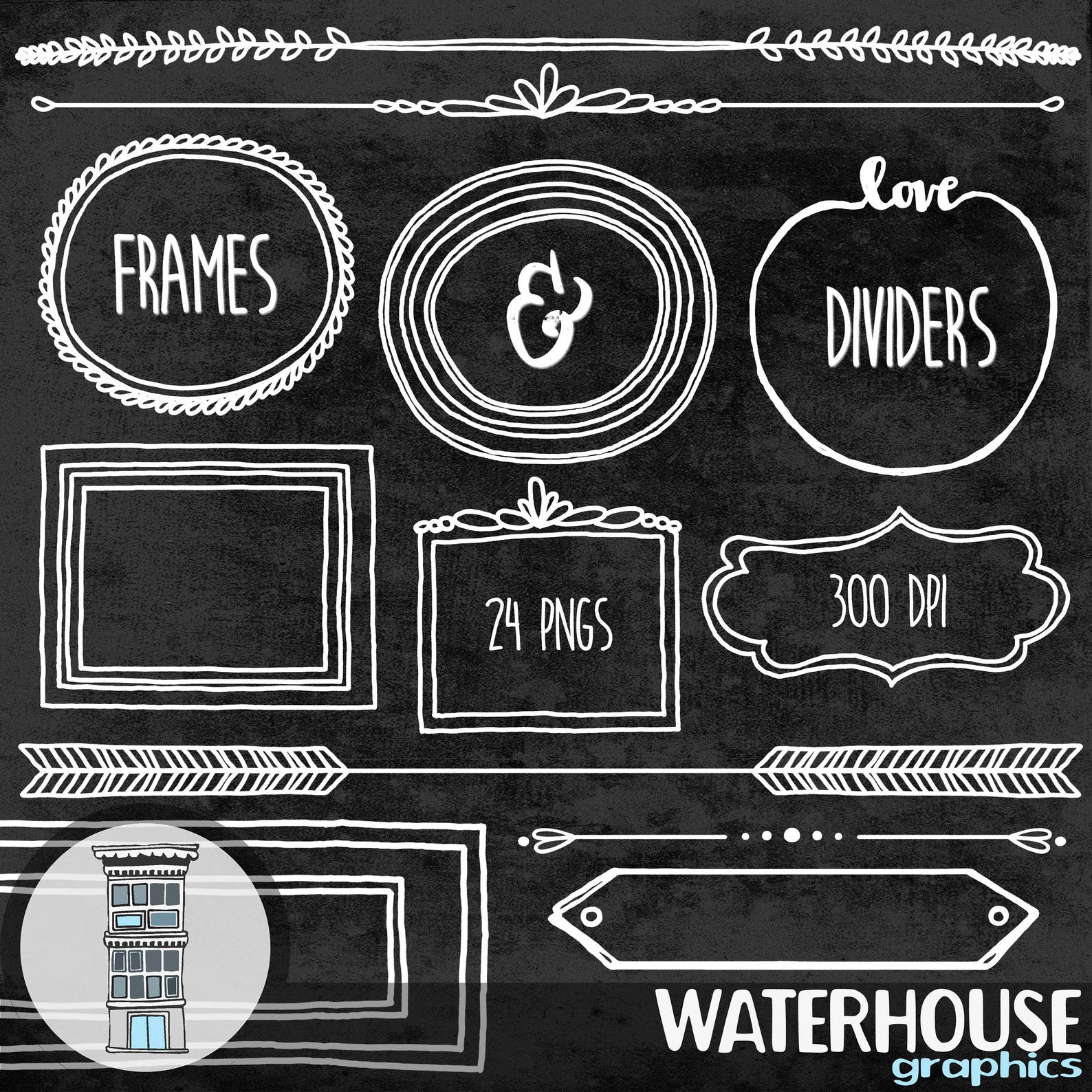 White Chalkboard Digital Hand Drawn Circular Frames Dividers | Etsy