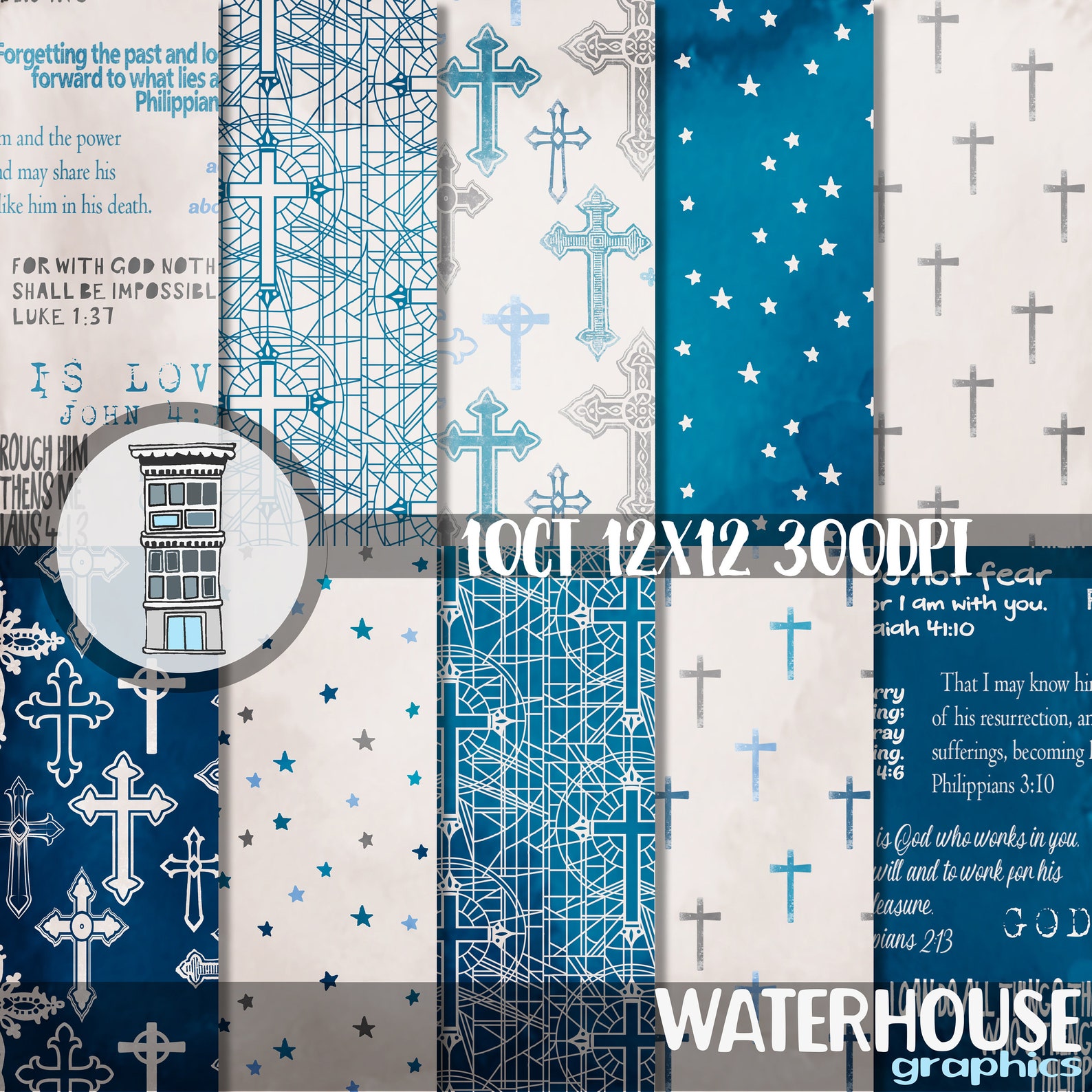 Religious BLUE Digital Paper Pack INSTANT DOWNLOAD Bible - Etsy
