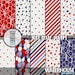 Fourth of July Stars & Stripes DIGITAL PAPER PACK Red White Navy Blue ...