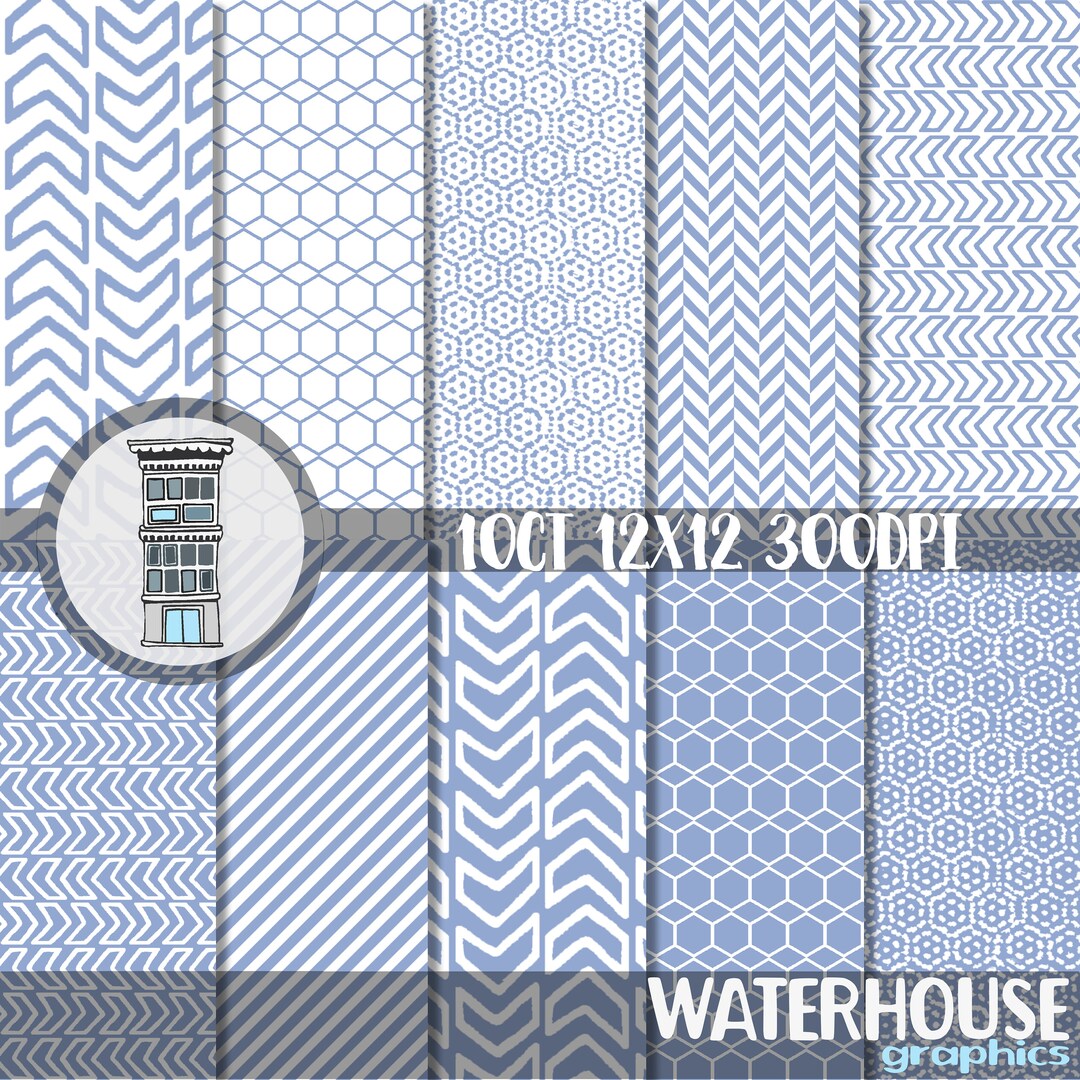 BLUE Geometric Digital Paper Pack Hexagons Arrows Dark Digital ...