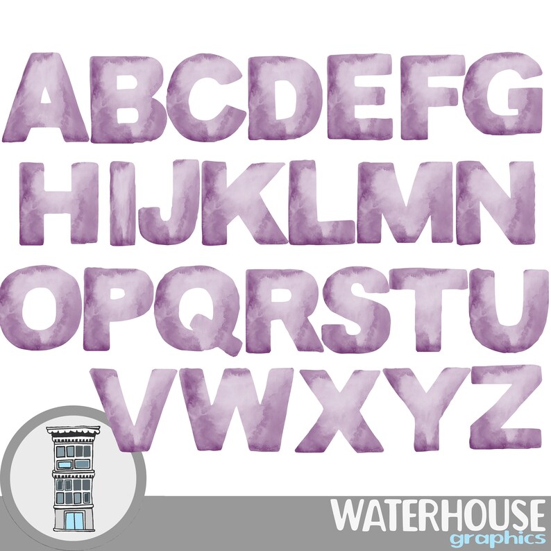Purple Watercolor Letters Numbers Instant Digital Download - Etsy