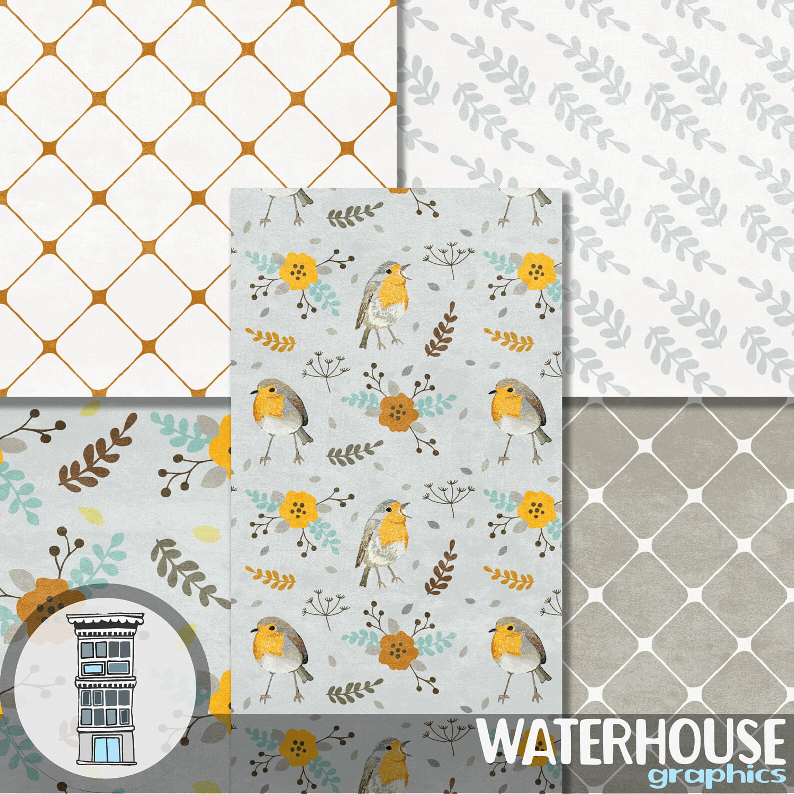 Spring Digital Paper Pack Hand Drawn Birds Floral Patterns | Etsy